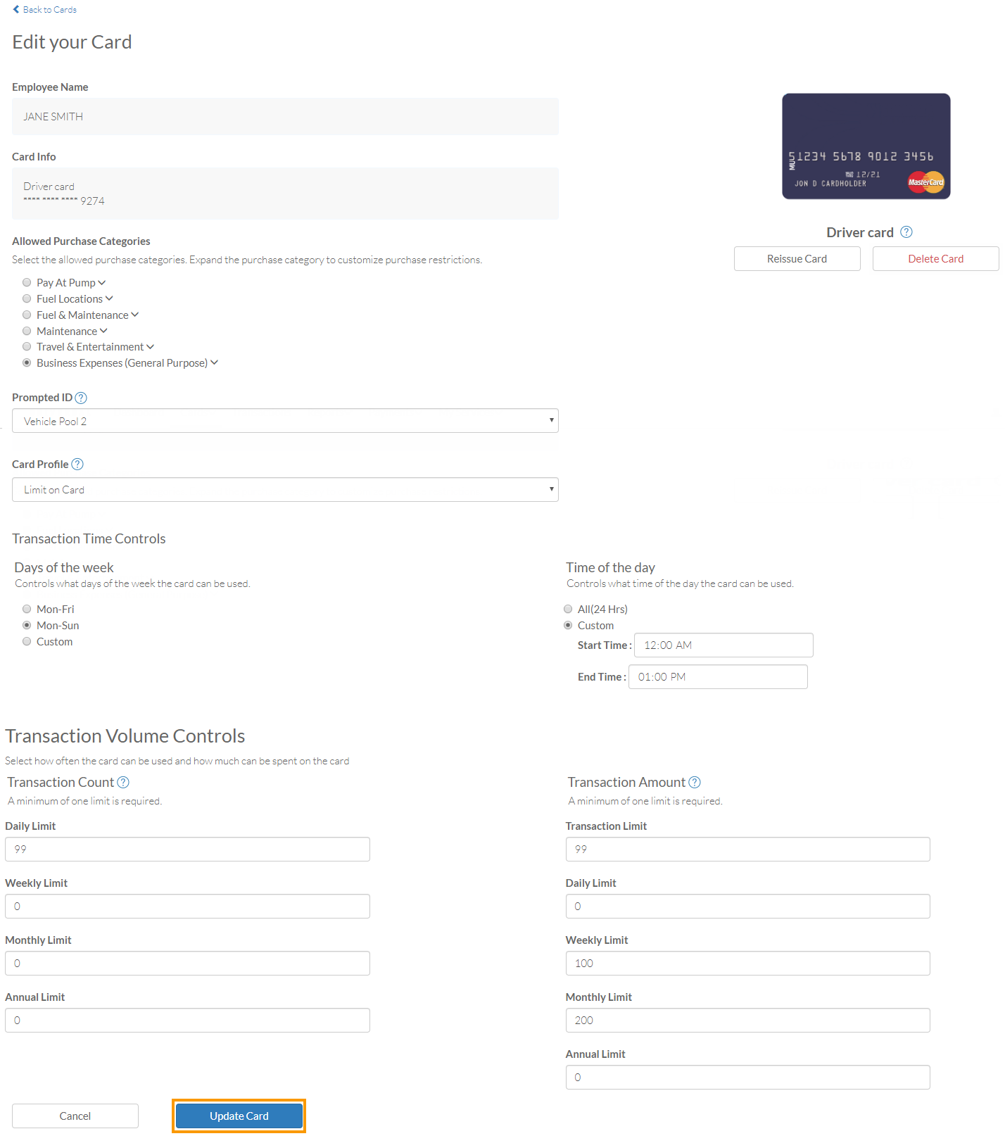 Add and Edit a Card – Card Management Online Help Center