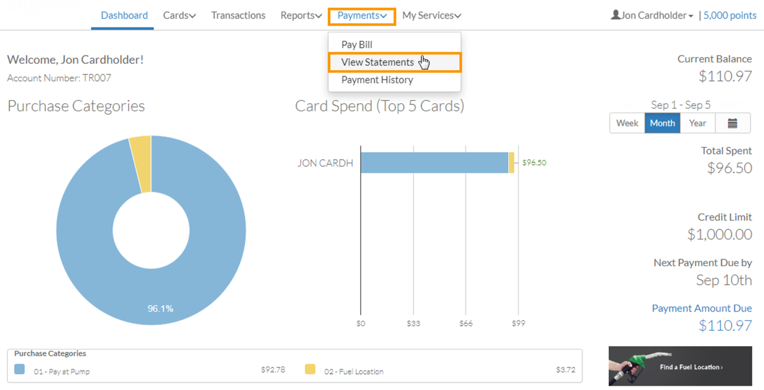 View Statements – Card Management Online Help Center