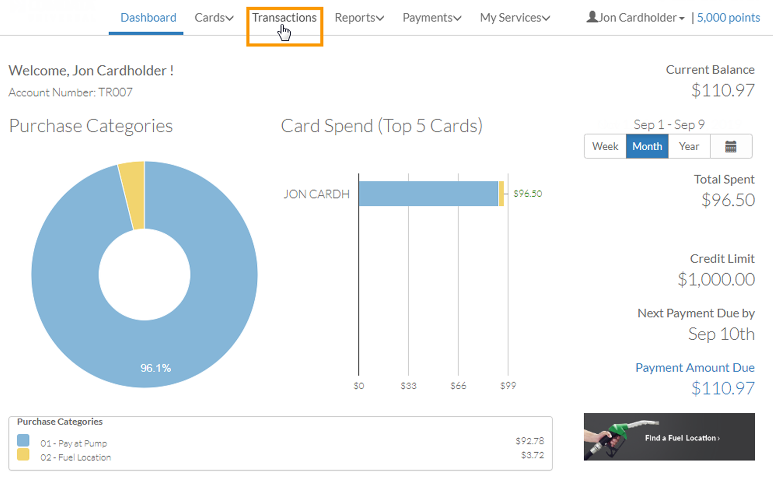 View your Transaction History – Card Management Online Help Center