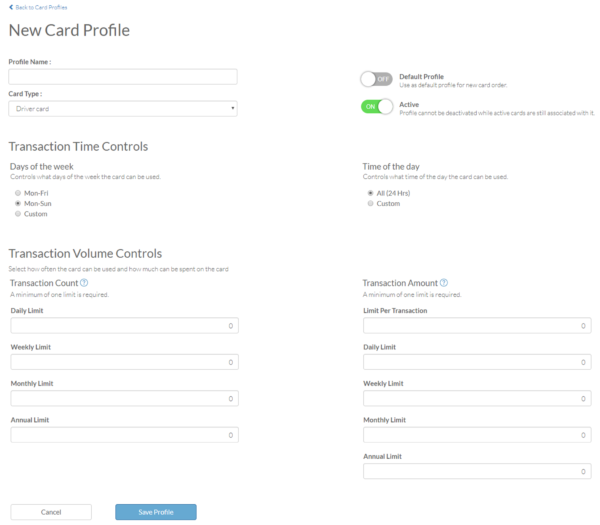 Add or Edit Card Profiles – Card Management Online Help Center