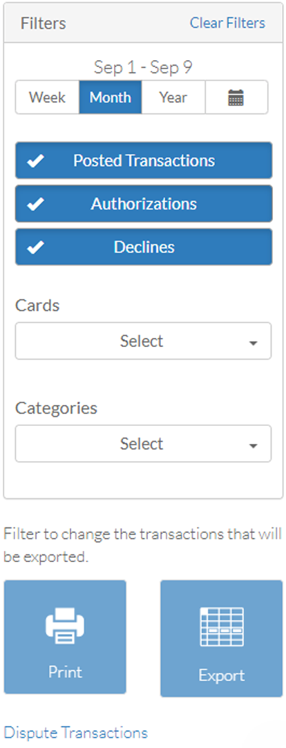View your Transaction History – Card Management Online Help Center