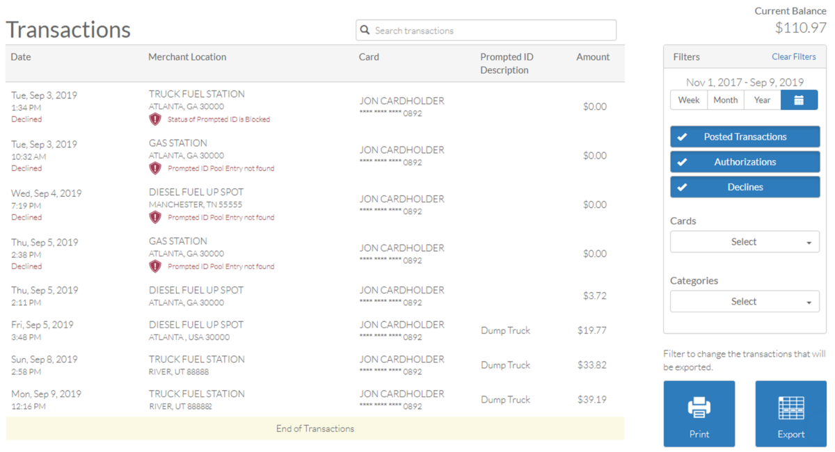 View your Transaction History – Card Management Online Help Center