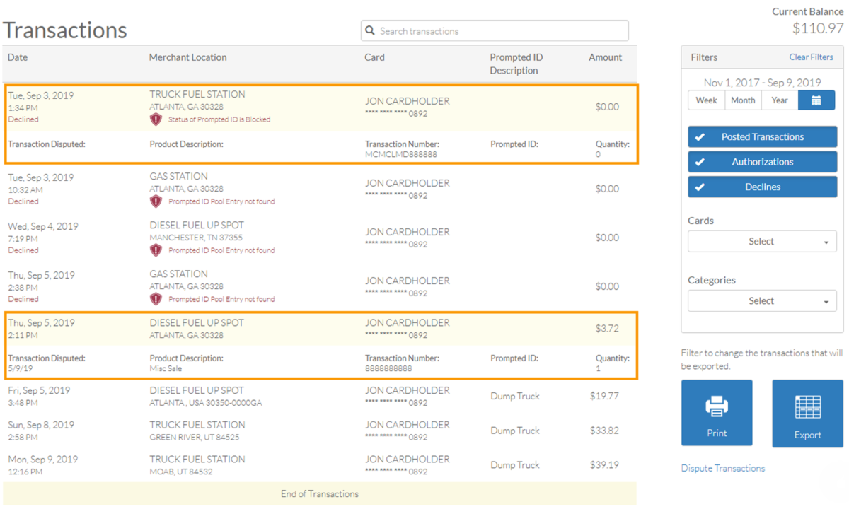 View your Transaction History – Card Management Online Help Center